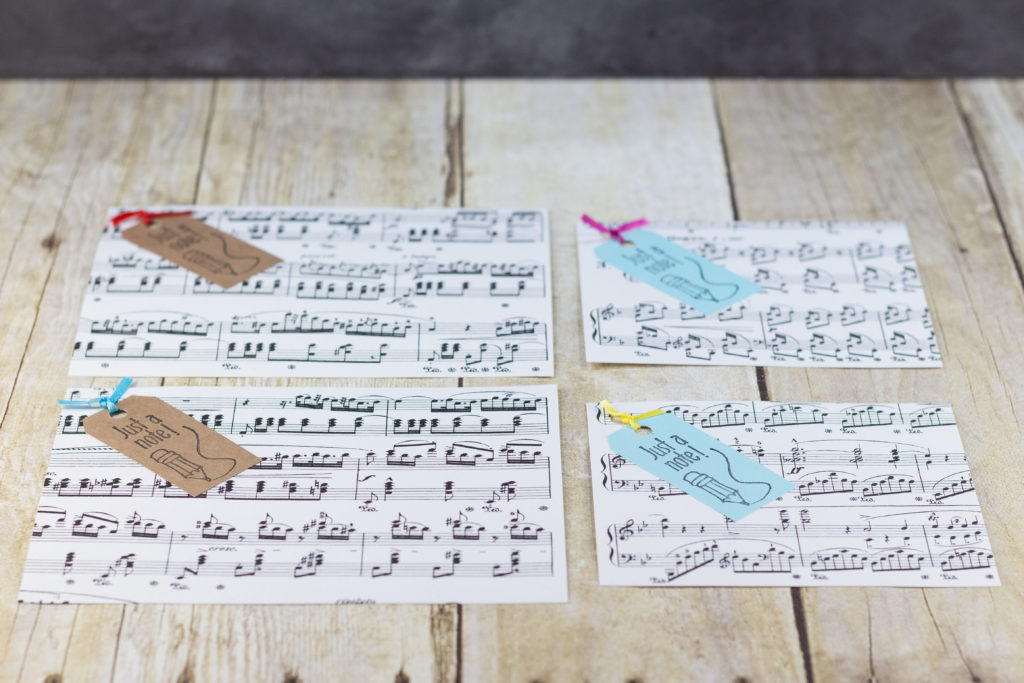 DIY Just a Note Sheet Music Greeting Cards • Rose Clearfield