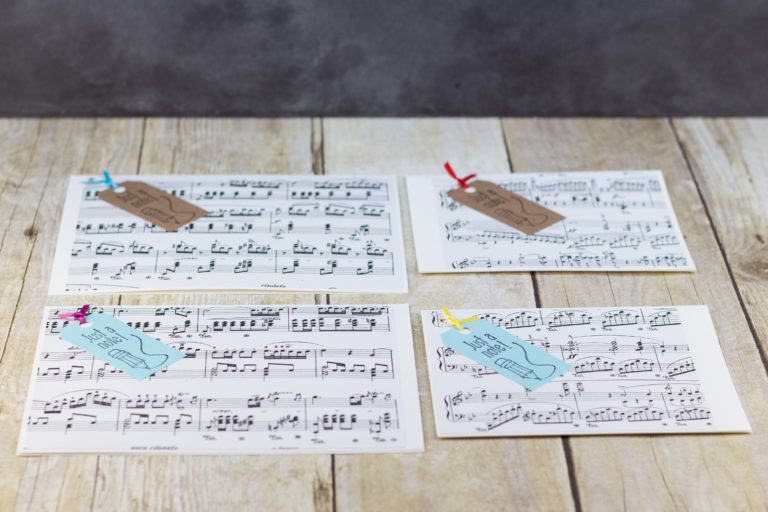 DIY Just a Note Sheet Music Greeting Cards • Rose Clearfield