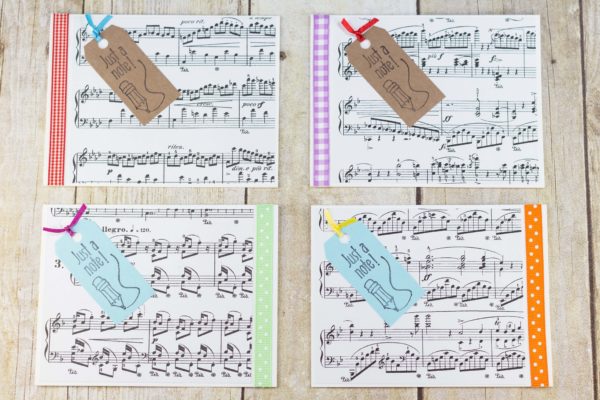 DIY Just a Note Sheet Music Greeting Cards • Rose Clearfield