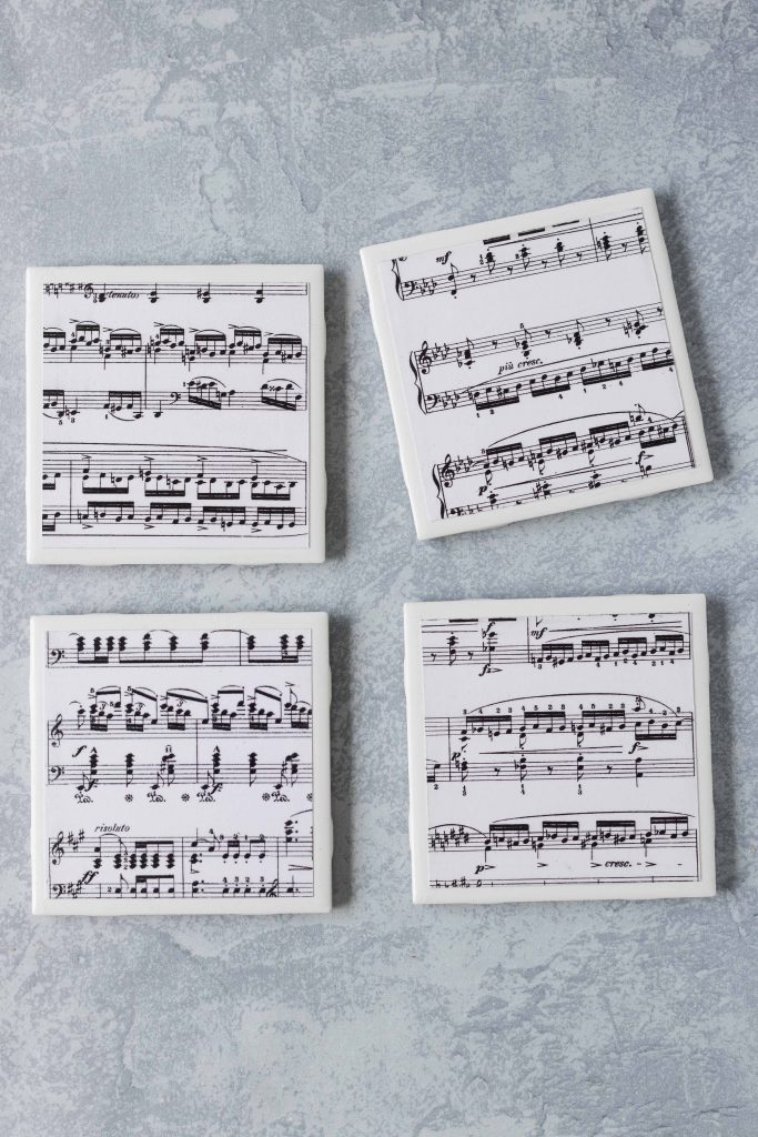 DIY Vintage Sheet Music Botanical Tile Coasters • Rose Clearfield