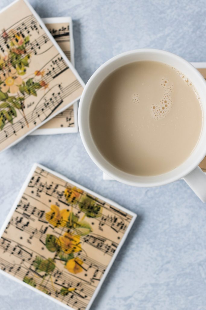 DIY Vintage Sheet Music Botanical Tile Coasters • Rose Clearfield