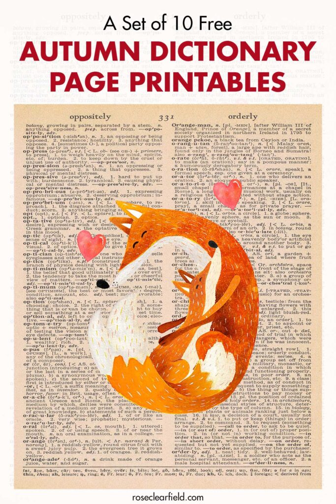 A Set of 10 Free Autumn Dictionary Page Printables • Rose Clearfield