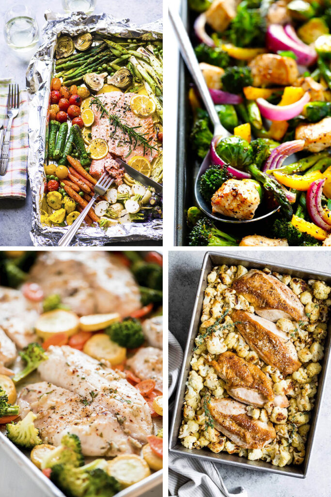 Easy Sheet Pan Dinner Recipes Collage • Rose Clearfield