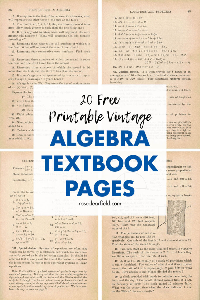 20 Free Printable Vintage Algebra Textbook Pages • Rose Clearfield