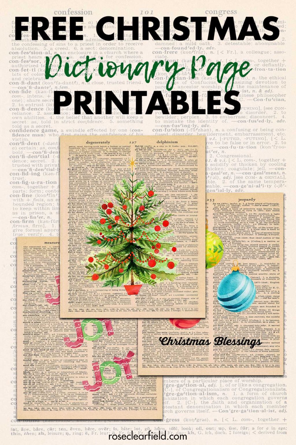 Free Christmas Dictionary Page Printables • Rose Clearfield