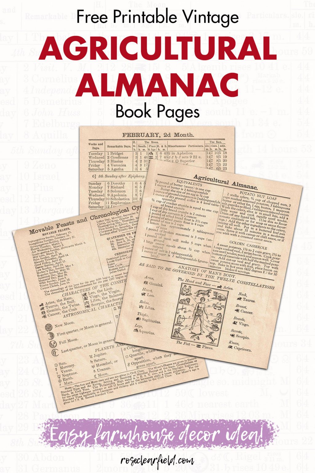 Free Vintage Agricultural Almanac Pages • Rose Clearfield