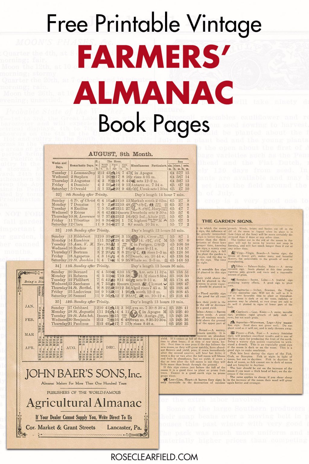 Free Vintage Agricultural Almanac Pages • Rose Clearfield