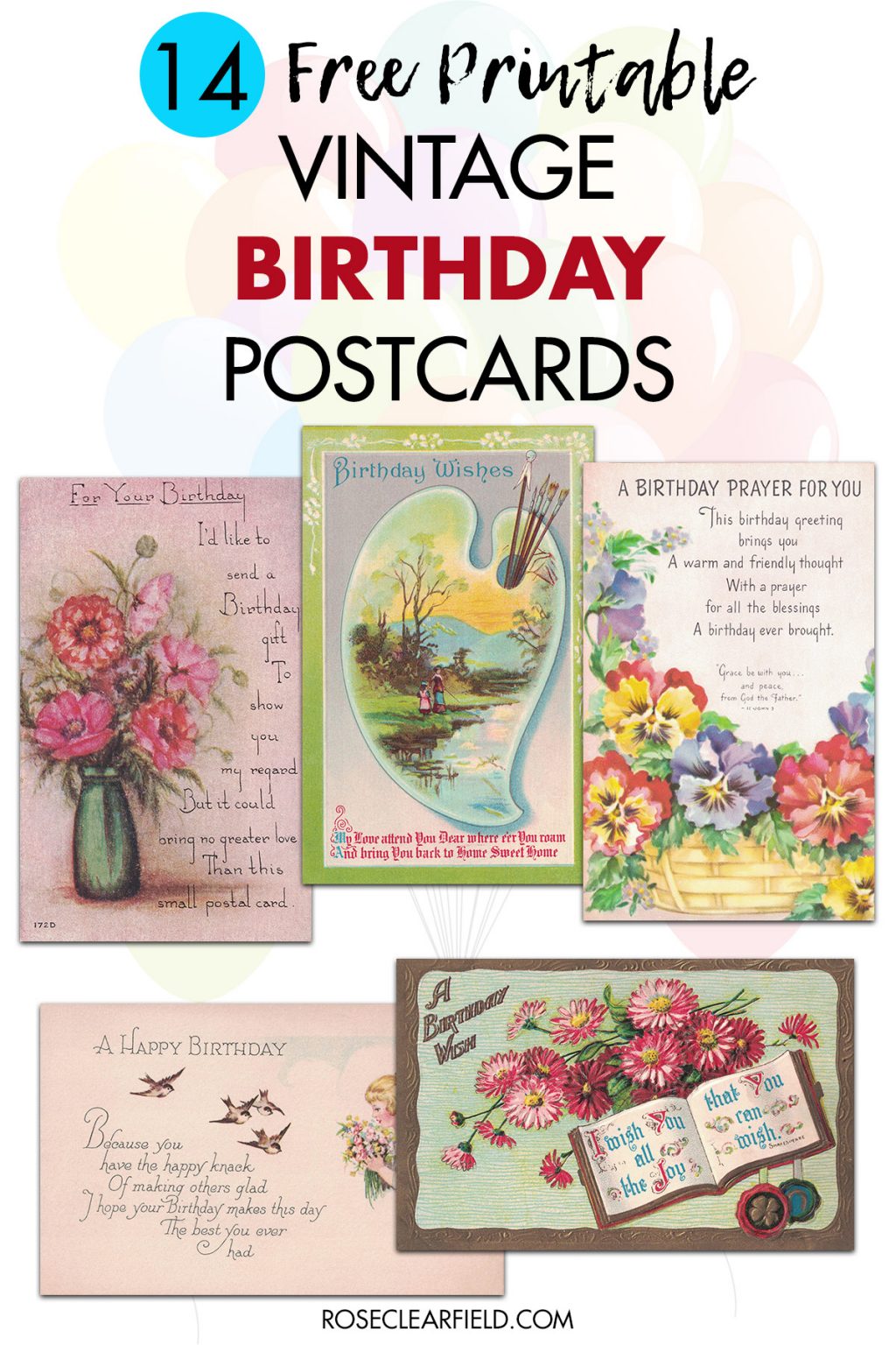 Free Printable Vintage Birthday Postcards • Rose Clearfield