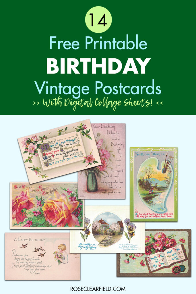 14 Free Printable Birthday Vintage Postcards With Digital Collage ...