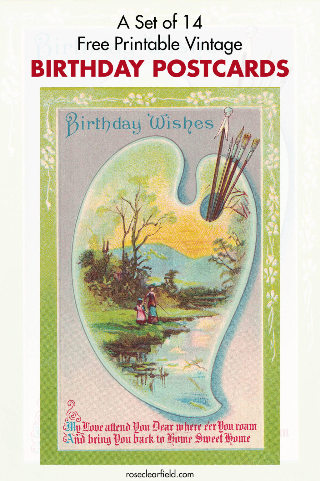 A Set of 14 Free Printable Vintage Birthday Postcards • Rose Clearfield