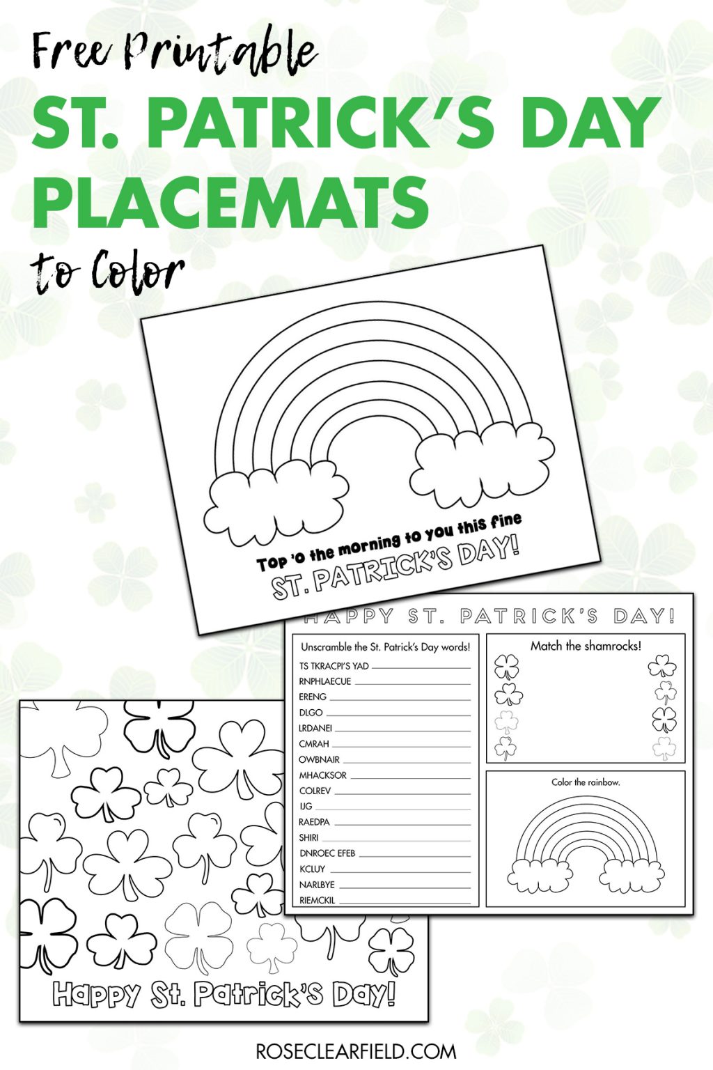 Free Printable St. Patrick's Day Placemats to Color • Rose Clearfield