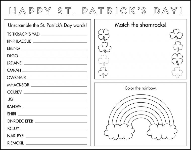 Free Printable St. Patrick's Day Placemats to Color • Rose Clearfield
