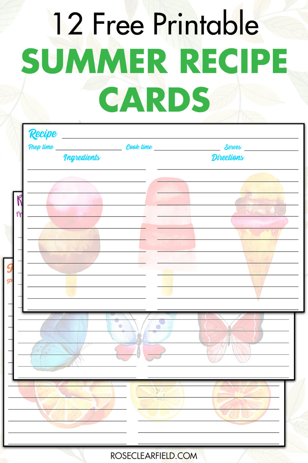 Free Printable Summer Recipe Cards • Rose Clearfield