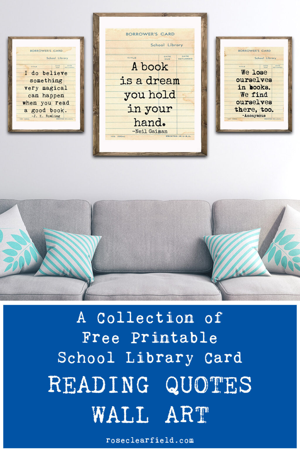 A Collection of Free Printable School Library Card Reading Quotes Wall ...