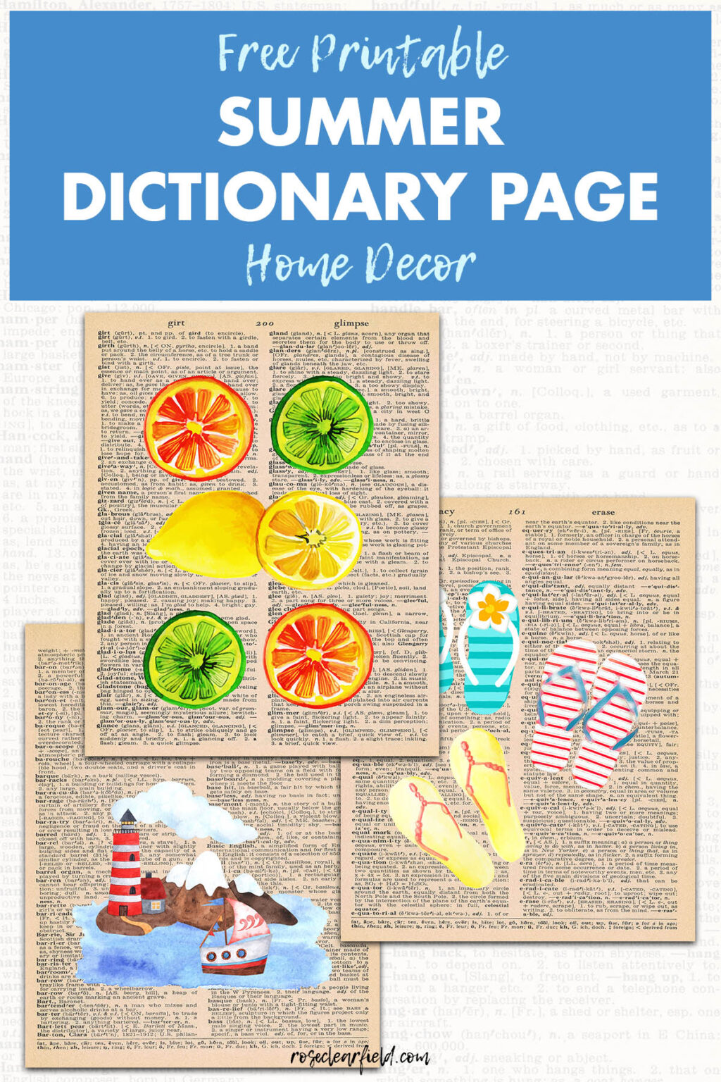 Free Printable Summer Dictionary Page Home Decor • Rose Clearfield