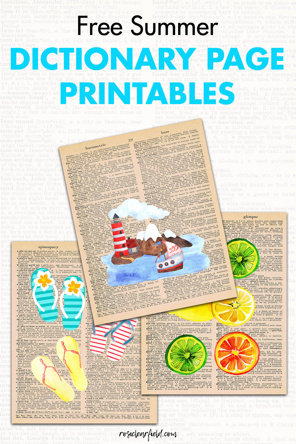 Free Summer Dictionary Page Printables • Rose Clearfield