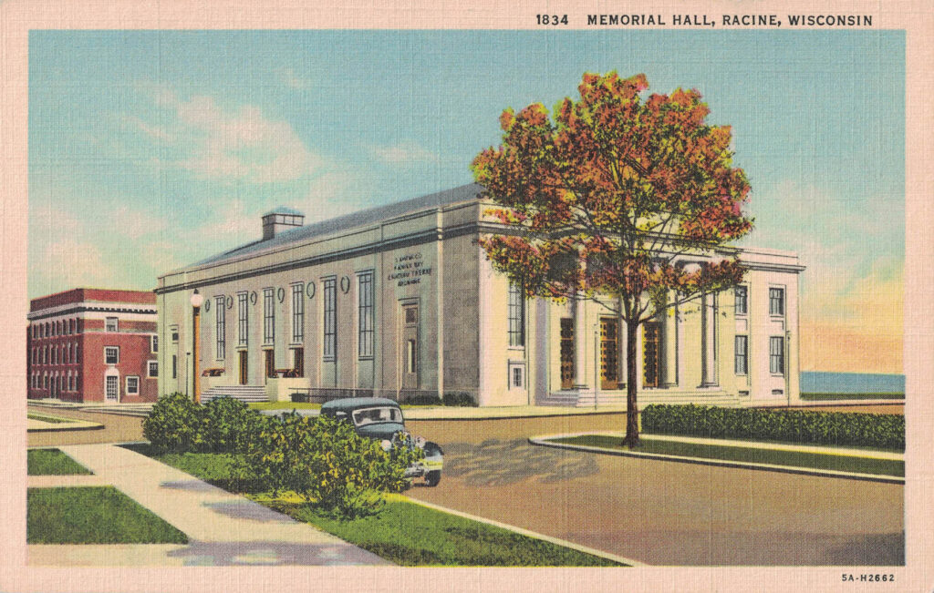 Vintage Postcard Racine Memorial Hall • Rose Clearfield