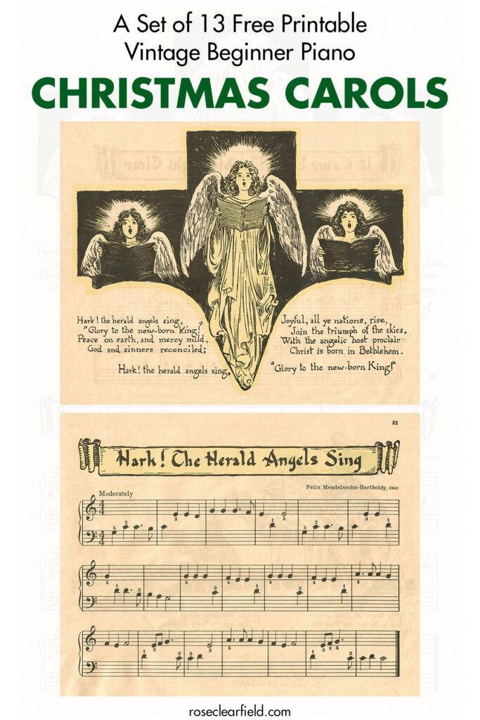 A Set of 13 Free Printable Vintage Beginner Piano Christmas Carols ...