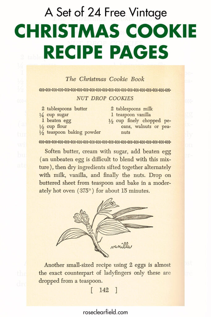 A Set of 24 Free Vintage Christmas Cookie Recipe Pages • Rose Clearfield