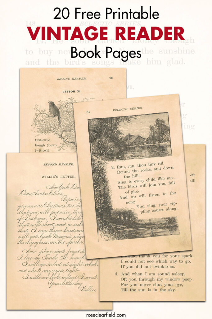 20 Free Printable Vintage Reader Book Pages • Rose Clearfield