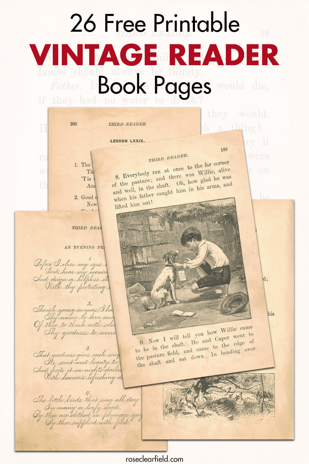 26 Free Printable Vintage Reader Book Pages • Rose Clearfield