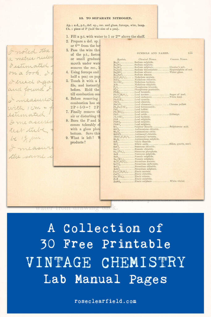 A Collection of 30 Free Printable Vintage Chemistry Lab Pages • Rose ...