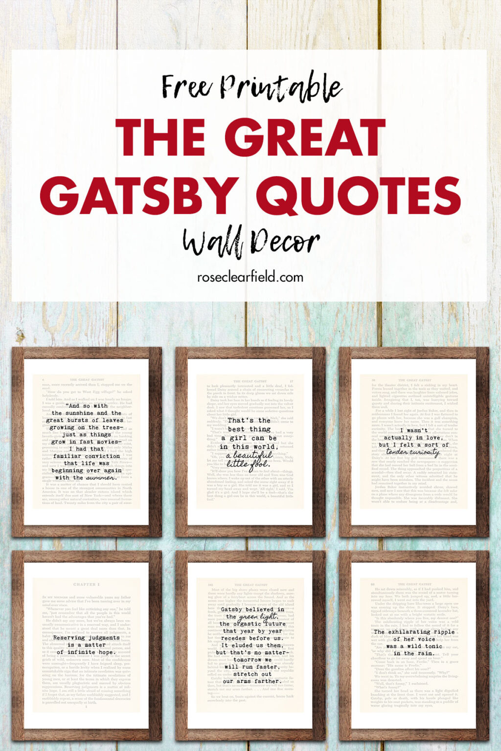 Free Printable The Great Gatsby Quotes Wall Art • Rose Clearfield
