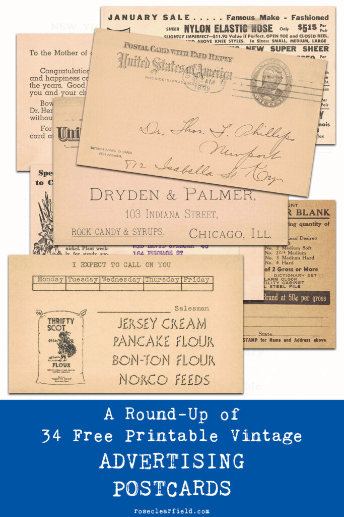 A Round-Up of 34 Free Printable Vintage Advertising Postcards • Rose ...
