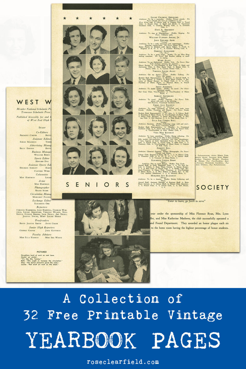 A Collection of 32 Free Printable Vintage Yearbook Pages • Rose Clearfield
