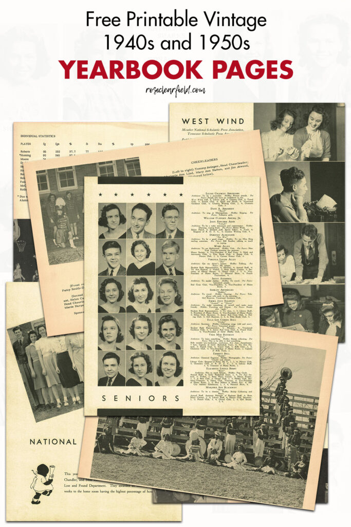 Free Printable Vintage 1940s and 1950s Yearbook Pages • Rose Clearfield