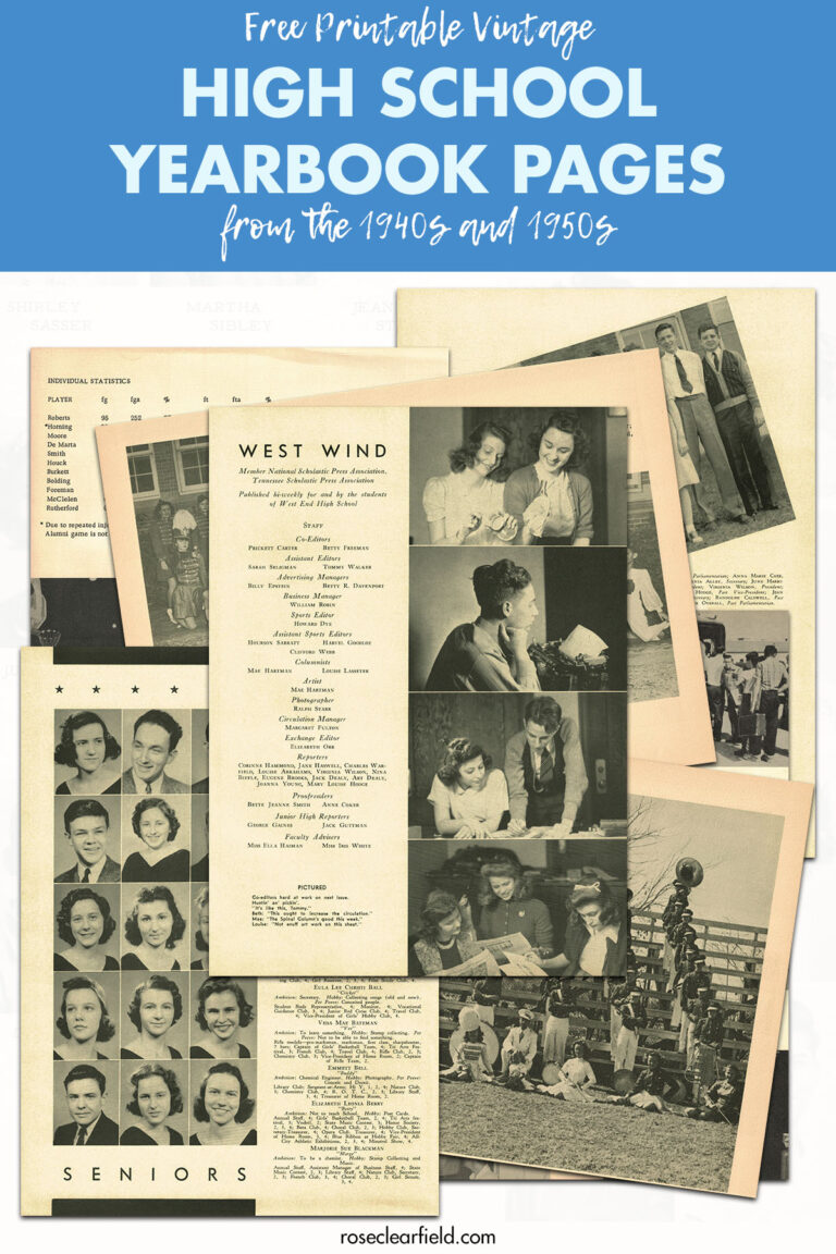 Free Printable Vintage 1940s and 1950s Yearbook Pages • Rose Clearfield