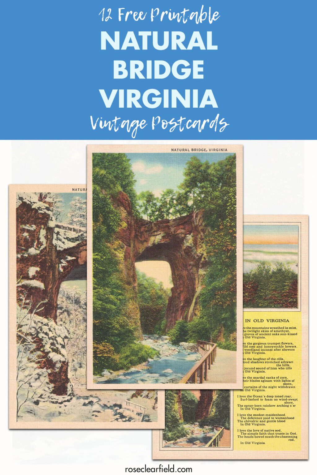 Free Printable Vintage Natural Bridge Virginia Postcards • Rose Clearfield