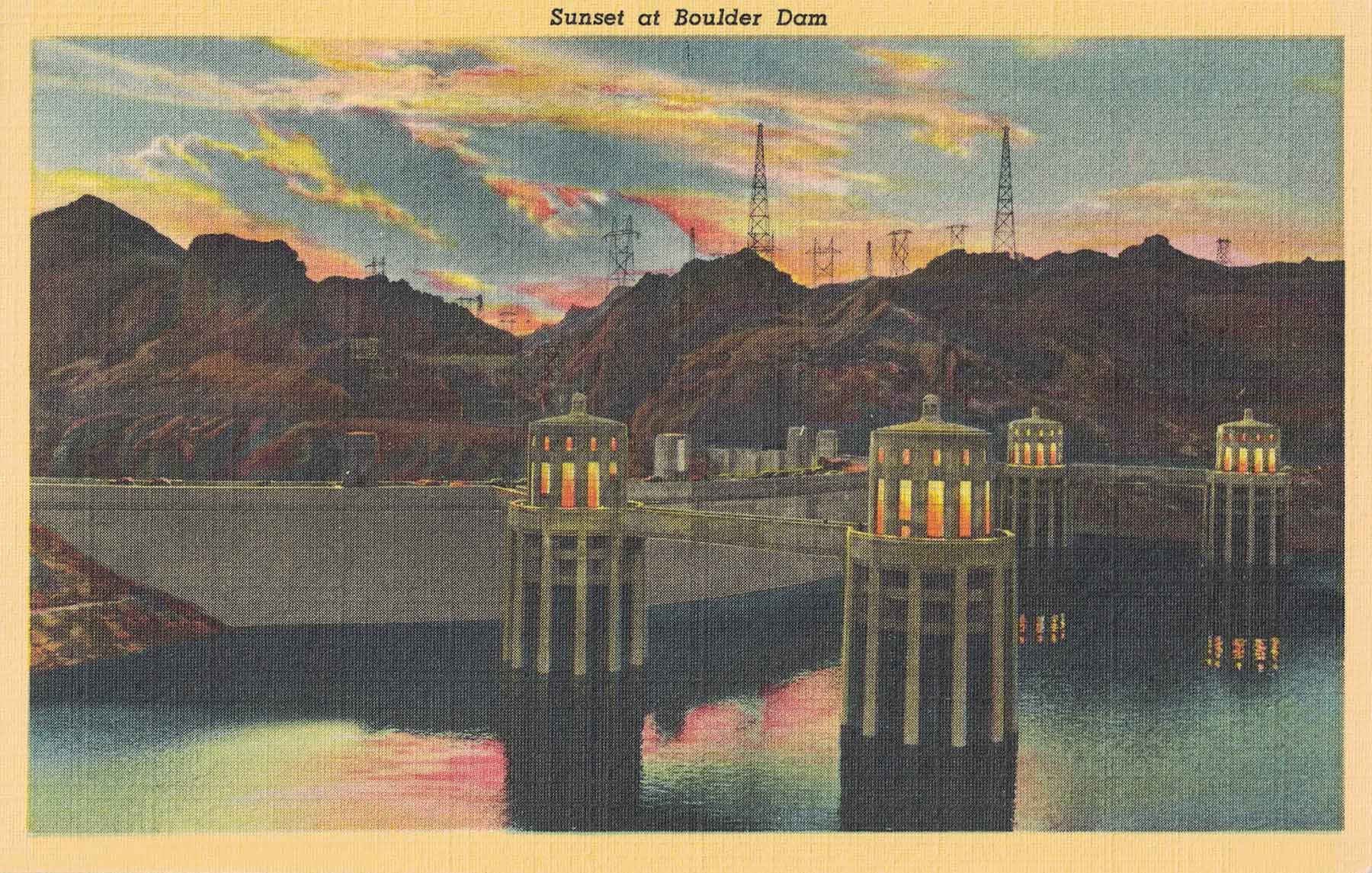 Vintage Postcard Hoover Dam Sunset Preview • Rose Clearfield