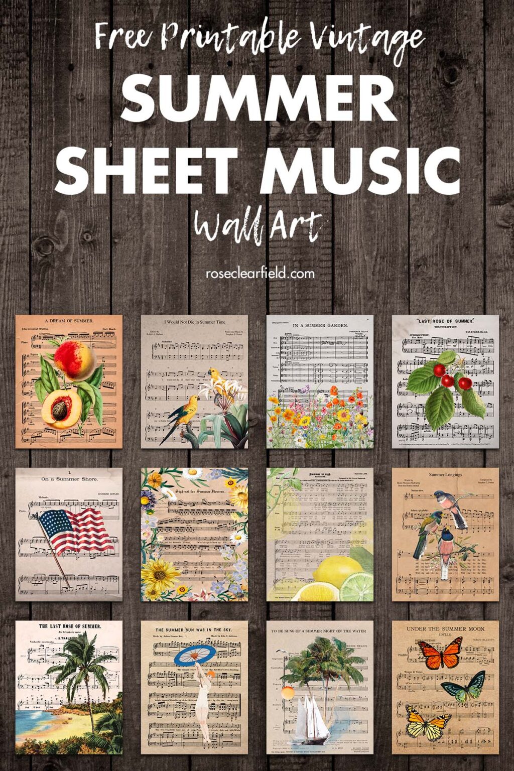 Free Printable Vintage Summer Sheet Music Wall Art • Rose Clearfield