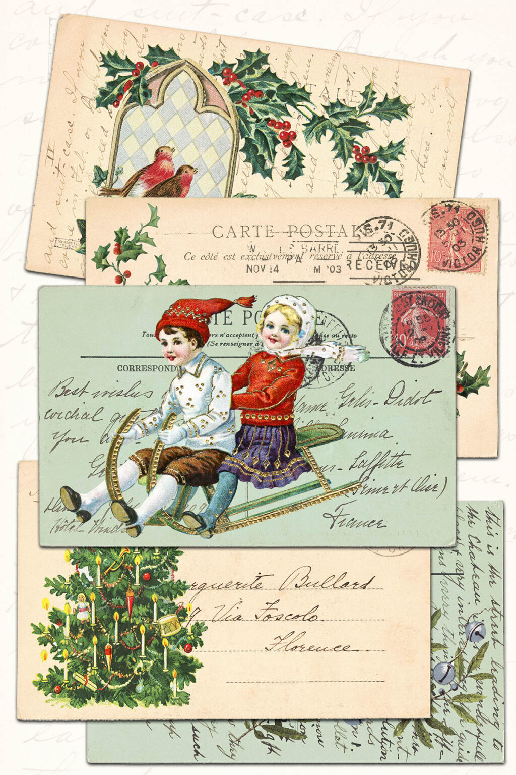 Free Printable Vintage Carte Postale Christmas Postcards • Rose Clearfield